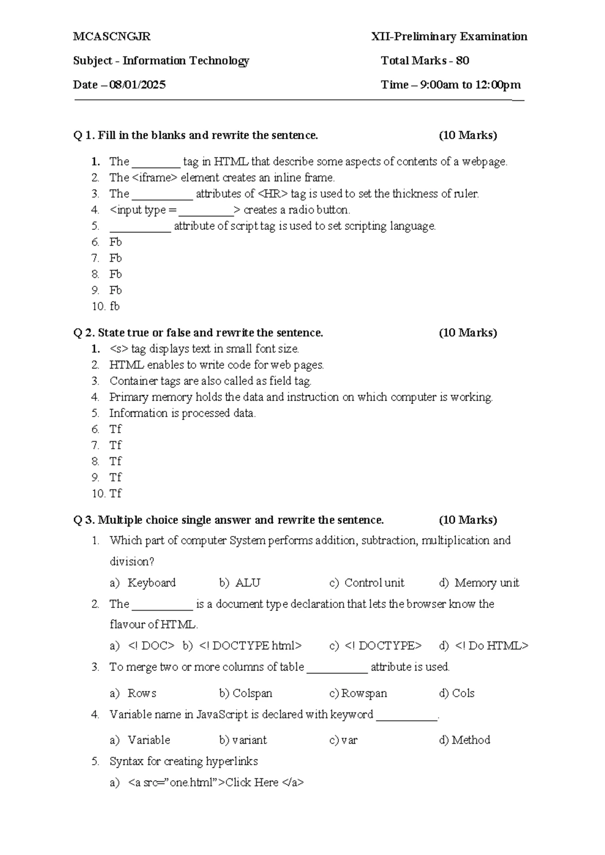 SY BCA Science Sem-IV Practical Examination Slips - S. B.C (Science ...