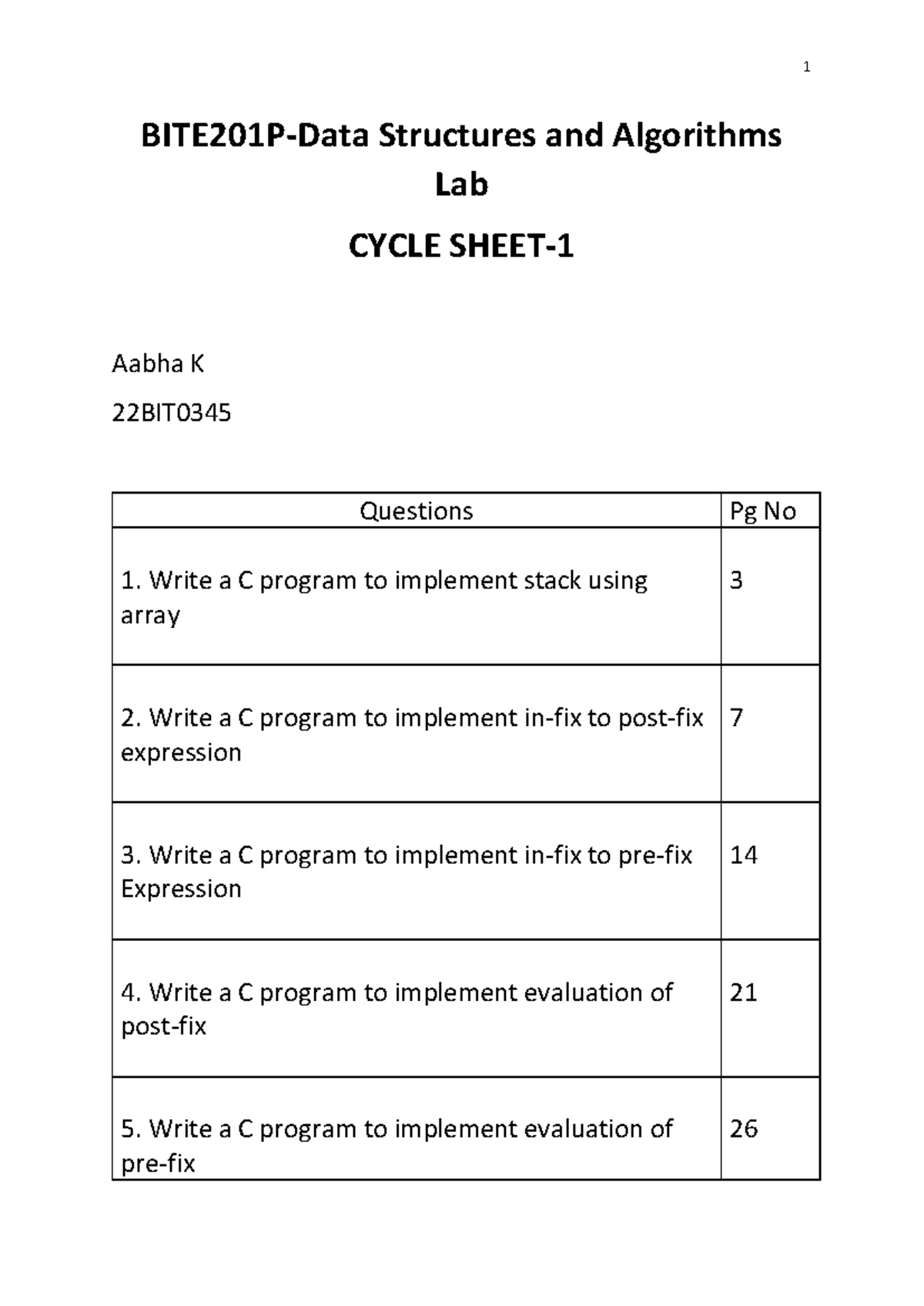 BITE201P Lab: C Programs for Stack & Queue Implementations - Studocu