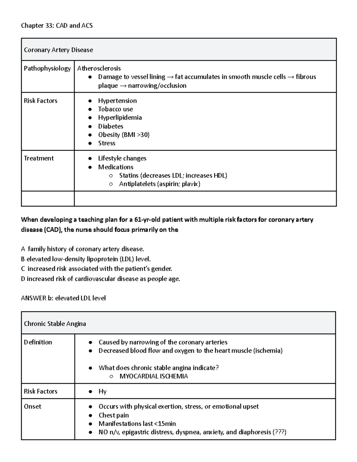 N480 Exam 2: CAD, ACS, and Stroke Pathophysiology Overview - Studocu