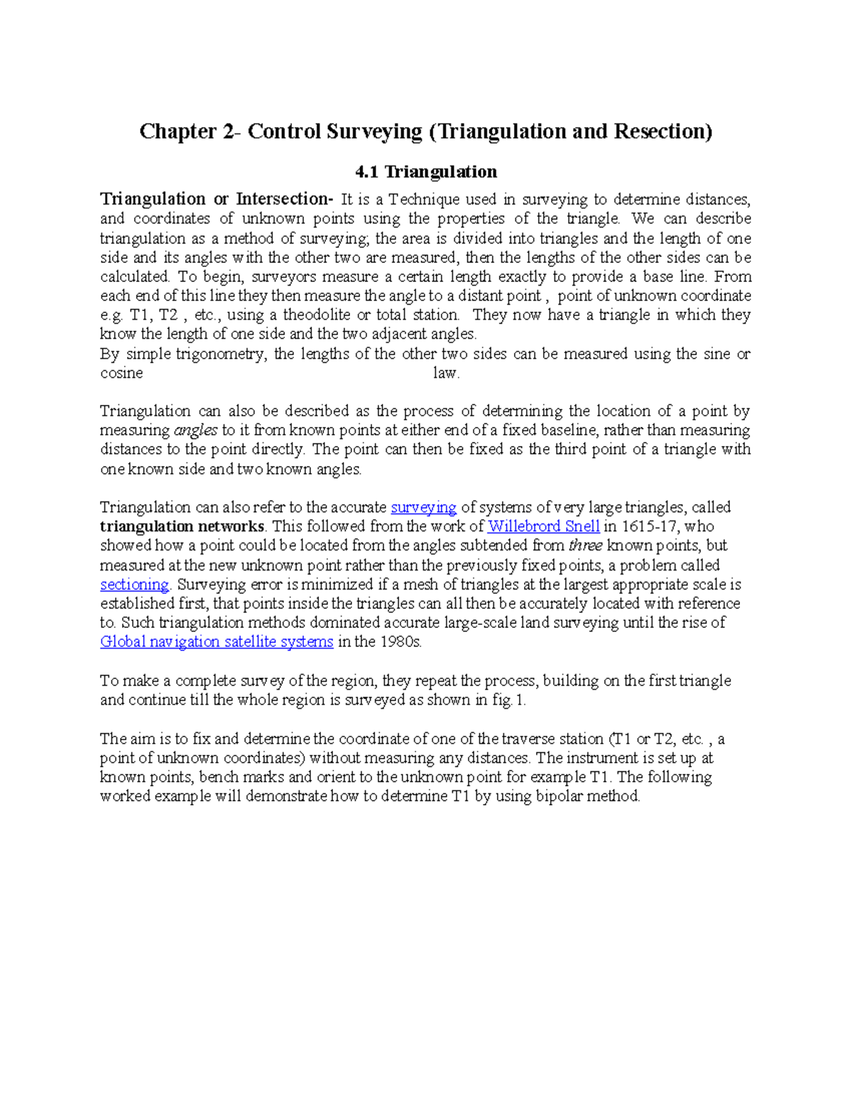 Triangulation & Resection Techniques - Surveying Chapter 2 Notes - Studocu