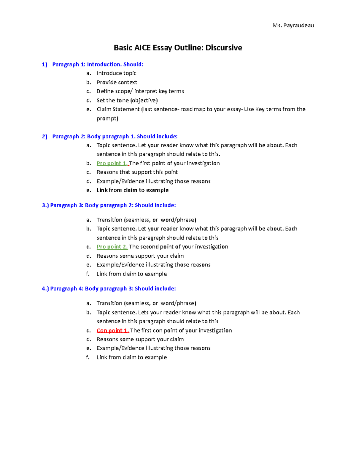 AICE Essay Outline for Discursive Writing: Key Points & Structure - Studocu