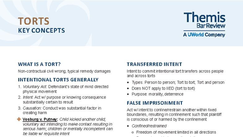 TORTS 101: Key Concepts and Case Law Overview for Themis Bar Review - Studocu