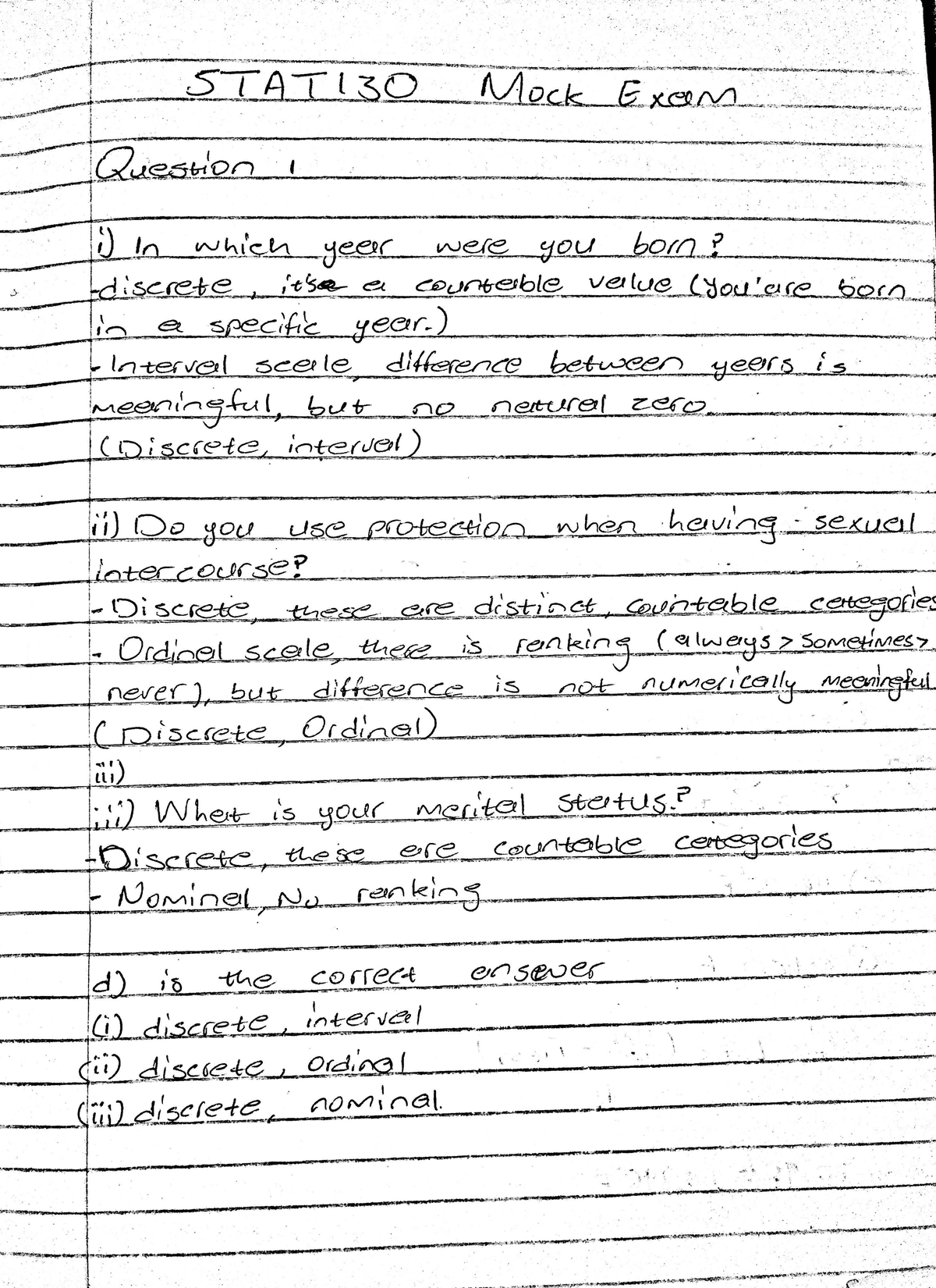 STAT130 Mock Exam Solutions and Answers - Studocu