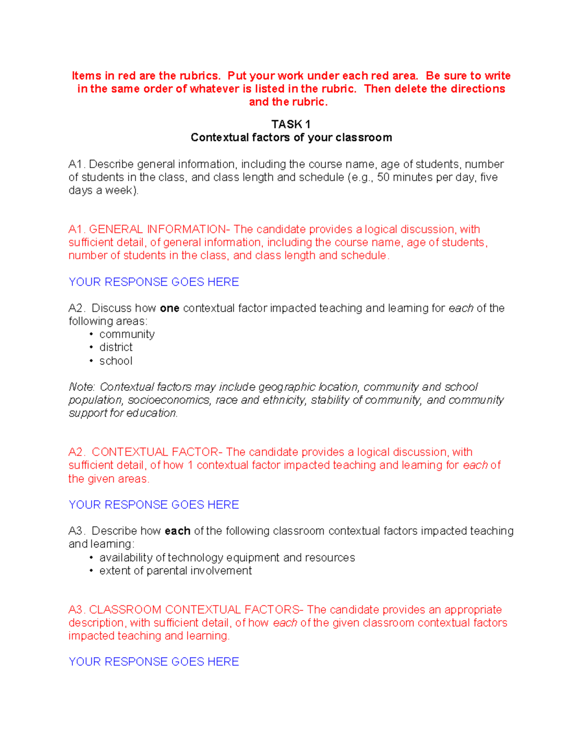 EDU 101: Task 1 Template on Contextual Factors in Education - Studocu