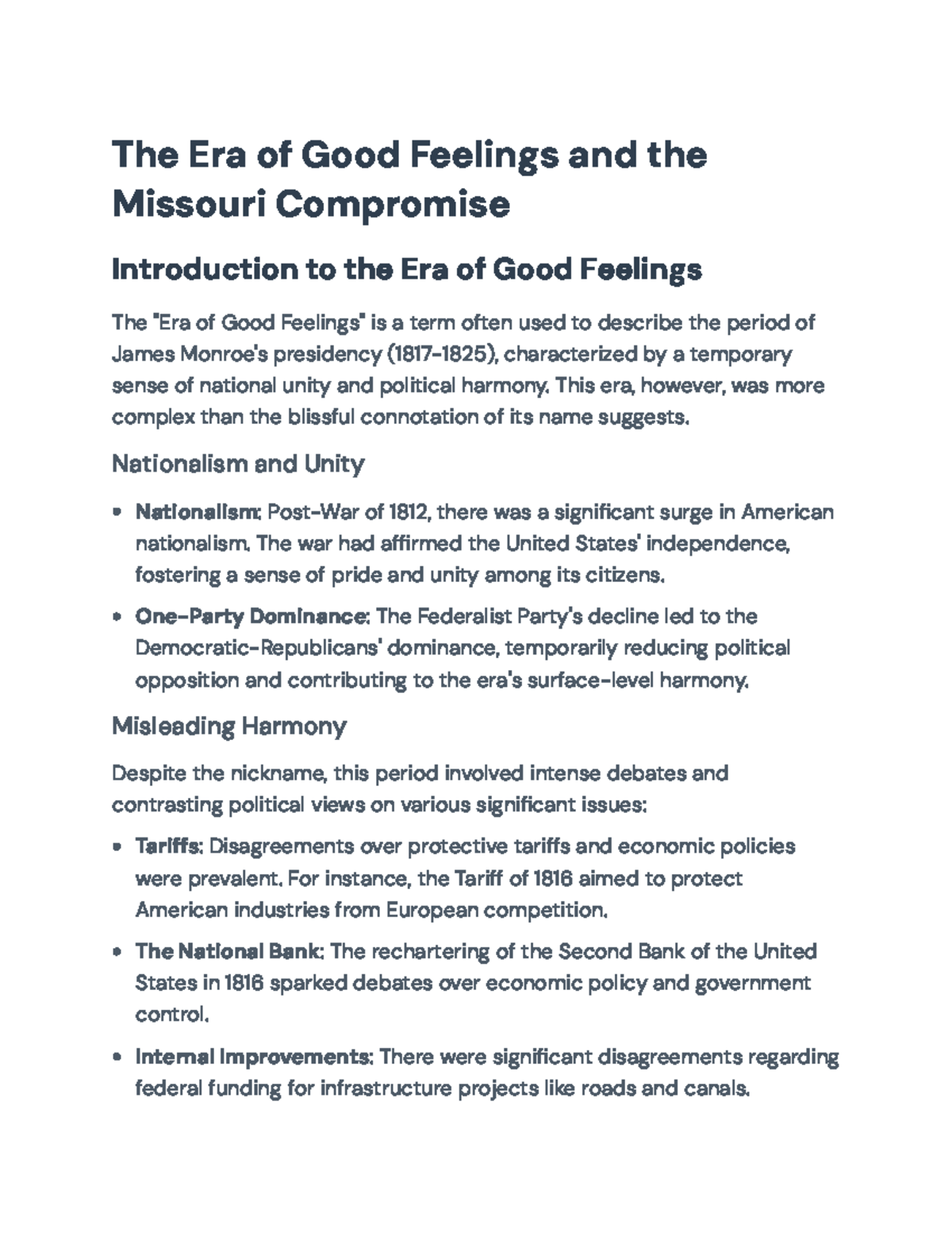The Era of Good Feelings and the Missouri Compromise (HIST 101) - The ...