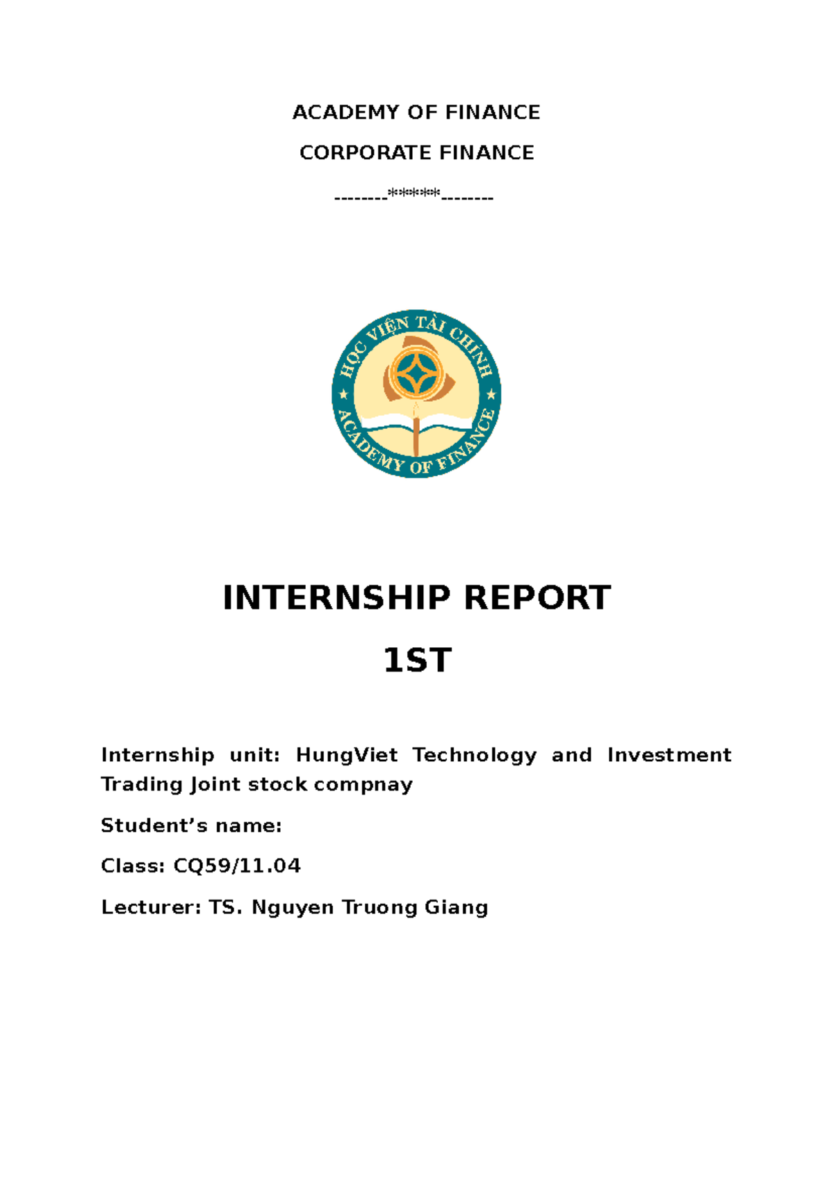 Corporate Finance Internship Report: HungViet Technology Analysis (2025 ...
