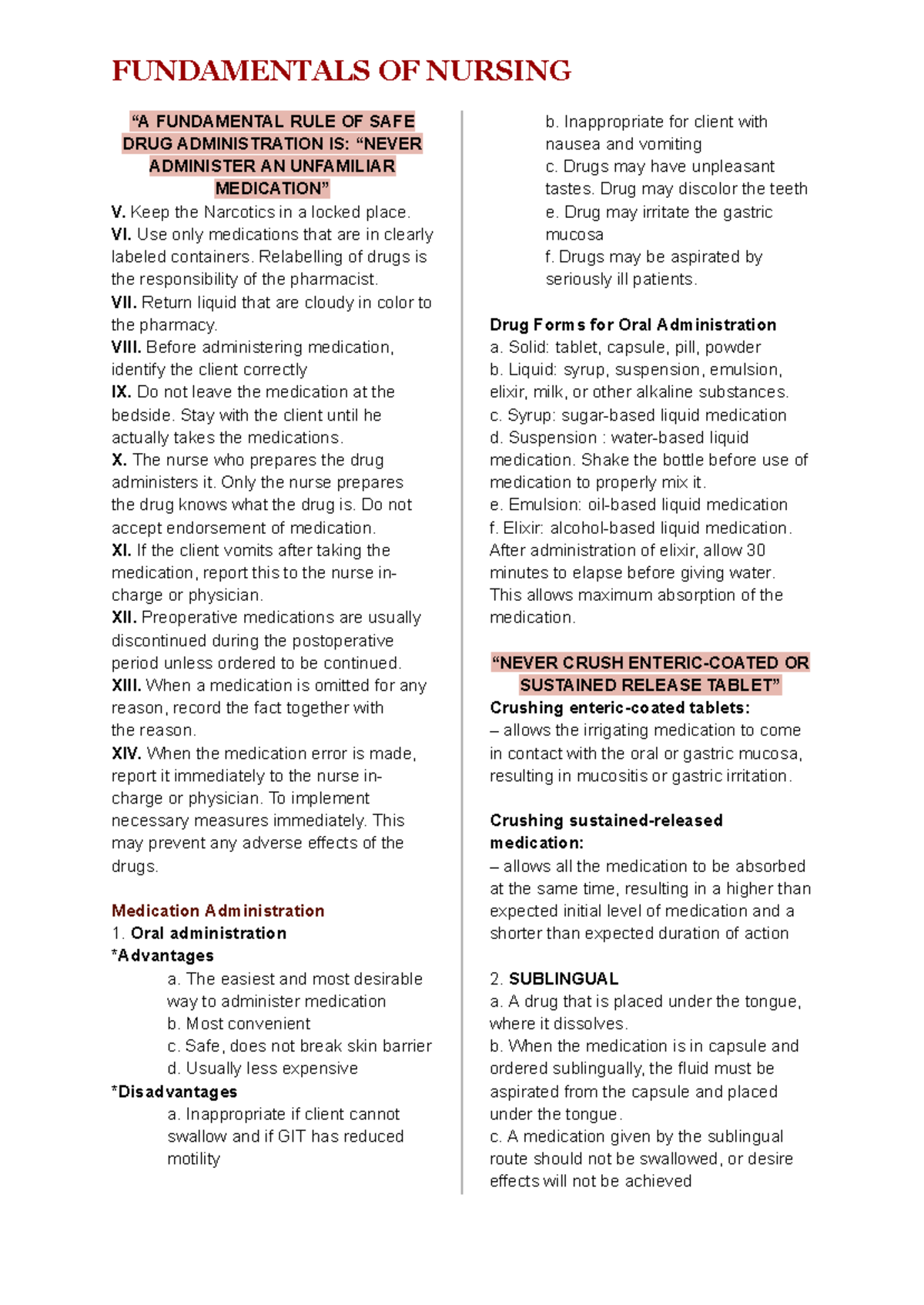 Fundamentals of Nursing (CHAP 4): Safe Drug Administration Guidelines ...