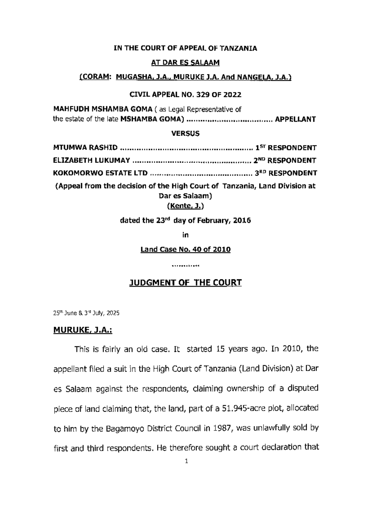 Civil Appeal No. 329 of 2022: Joinder of Legal Representative in Land ...