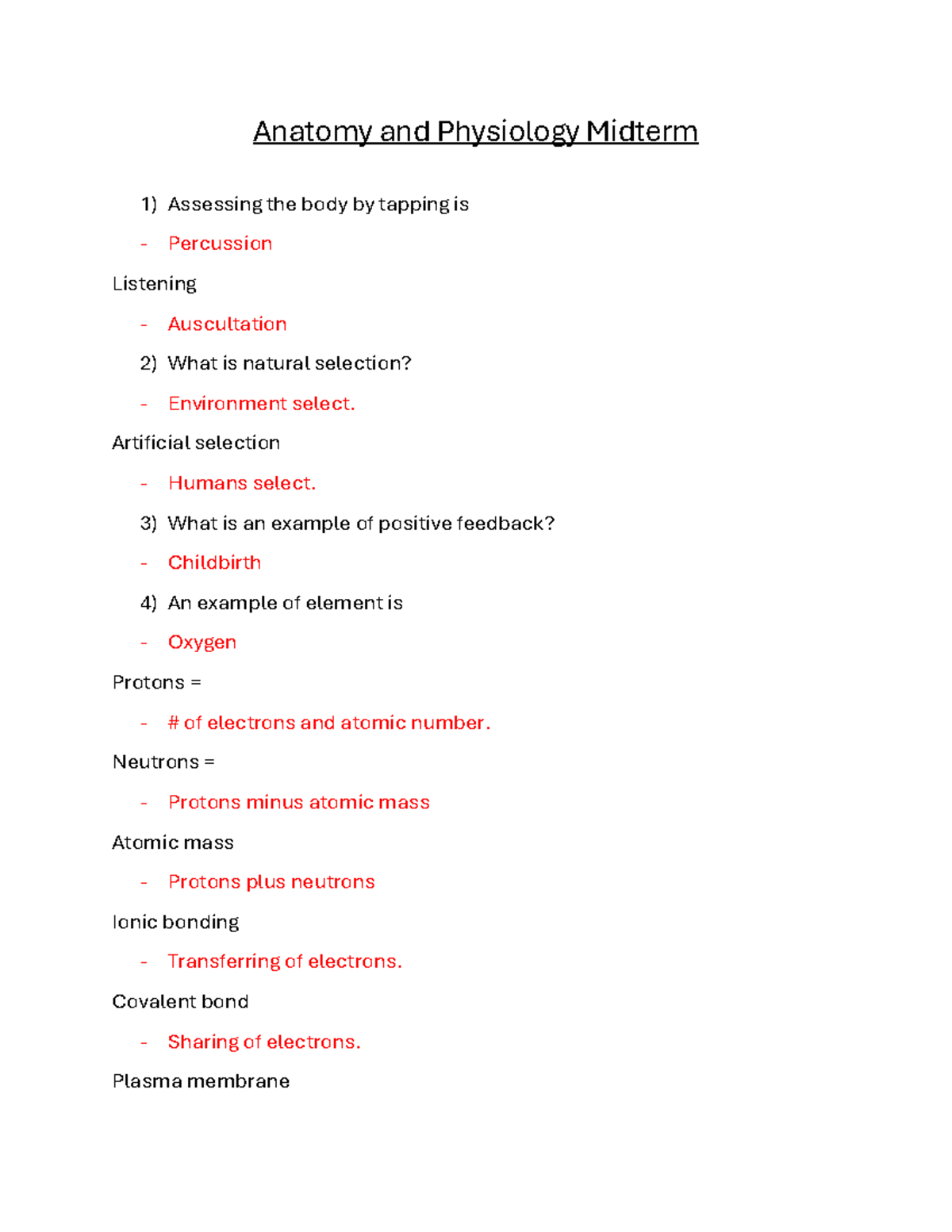 Anatomy and Physiology Midterm - Anatomy and Physiology Midterm ...