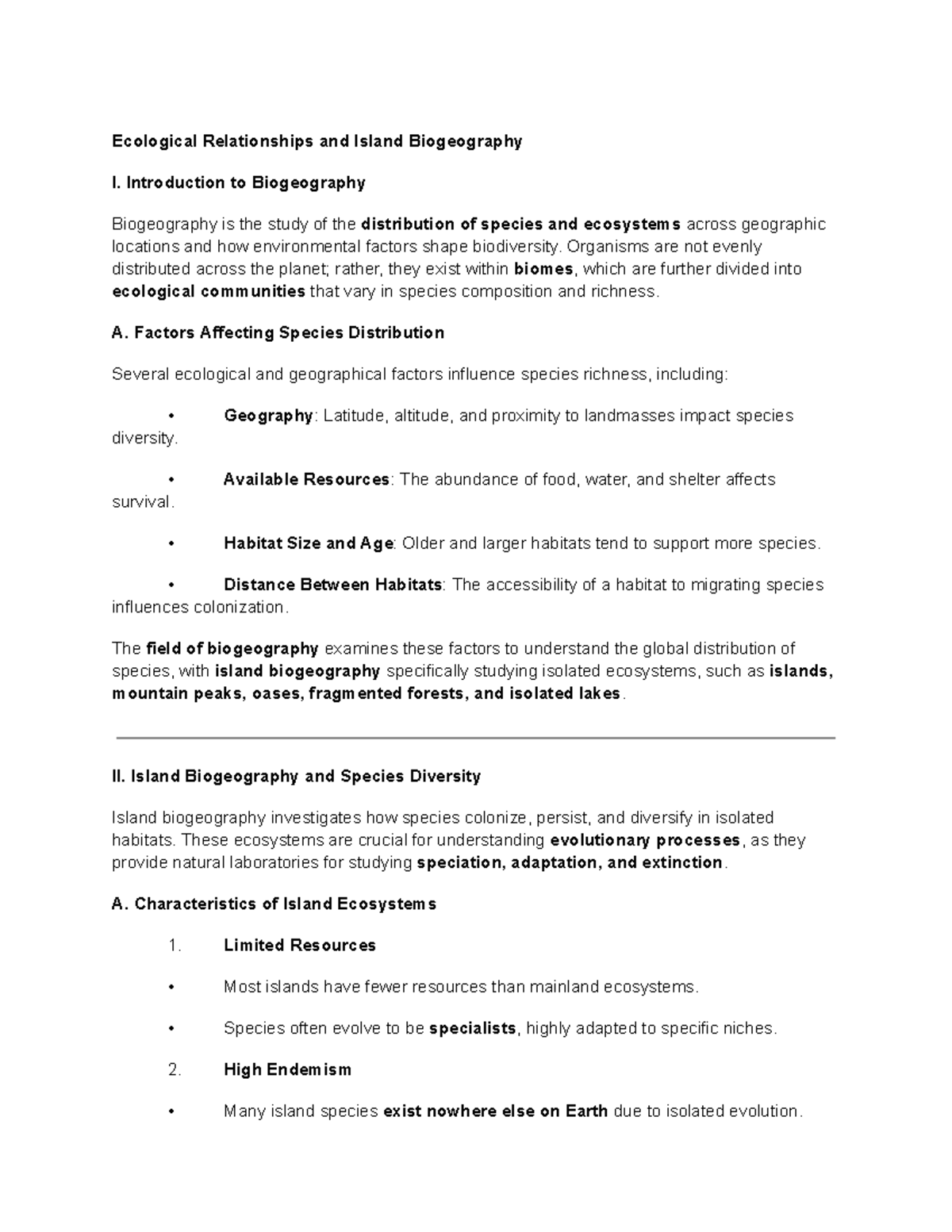 ECOL 101: Study Guide on Ecological Relations and Island Biogeography ...