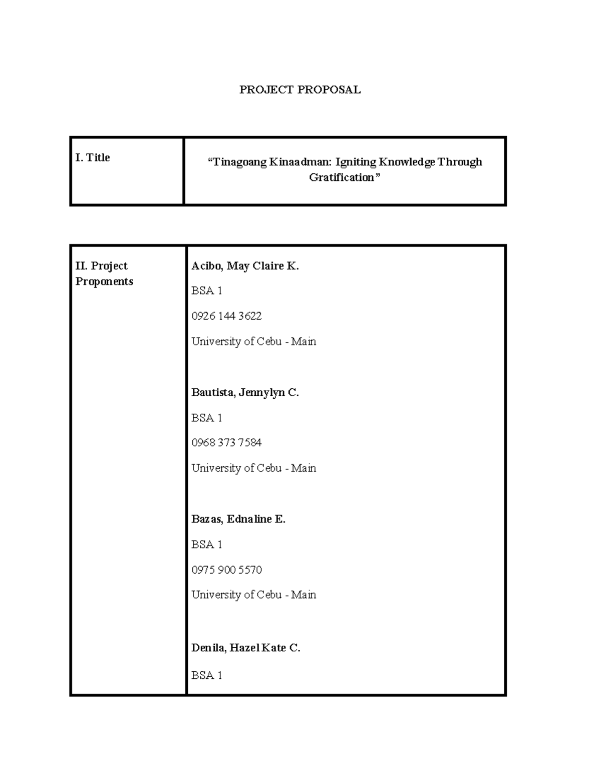 Project Proposal: Kinaadman - Igniting Knowledge in Math Skills (BSA 1 ...