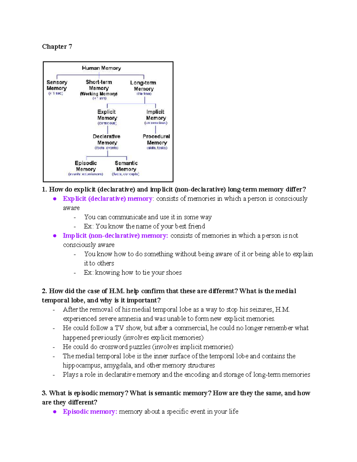 Memory and Learning: Chapter 7 Study Guide for Psychology 101 - Chapter ...