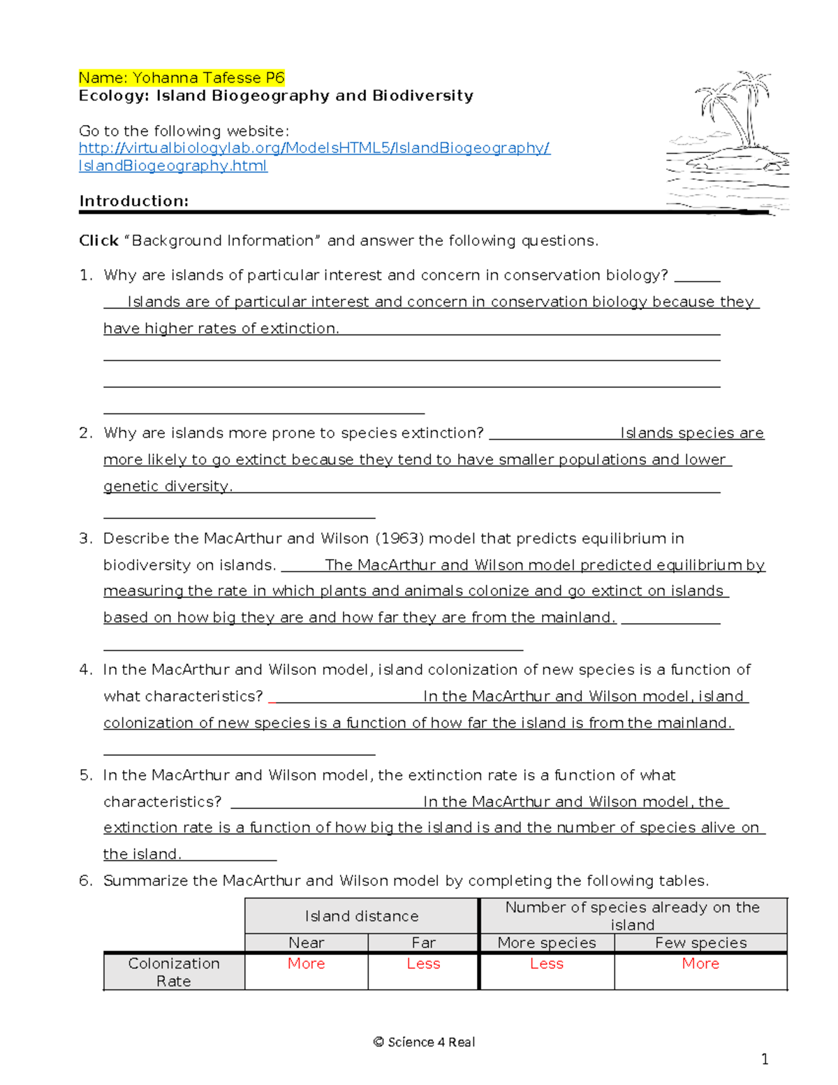 Ecology: Island Biogeography & Biodiversity Virtual Lab Guide - Studocu