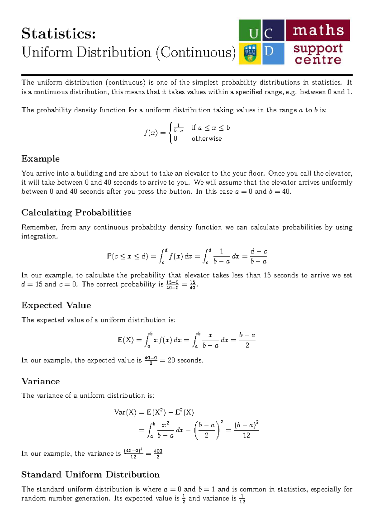 Statistics: Uniform Distribution (Continuous) Notes - Studocu