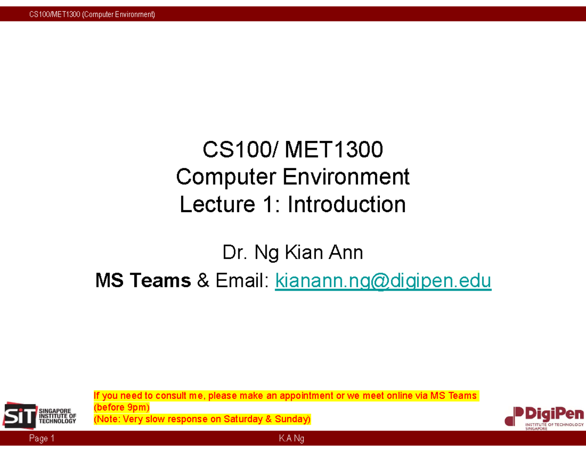 MET1300 Computer Environment Lecture 1: Introduction Overview - Studocu