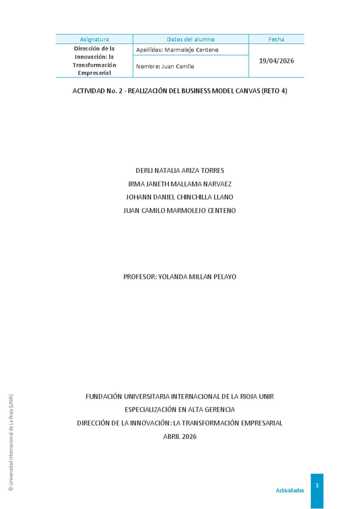 Actividad Grupal 2: Business Model Canvas - Dirección de la Innovación ...