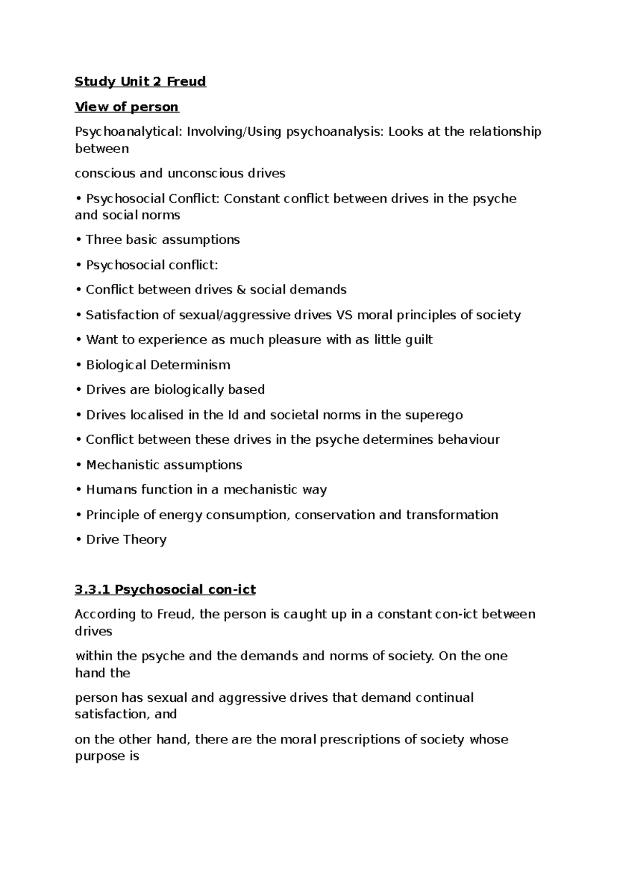 PSYV212 Notes - Study Unit 2 Freud View of person Psychoanalytical ...