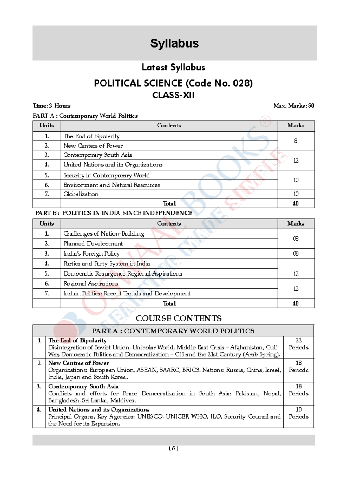 CBSE XII Political Science Syllabus (Code No. 028) - Latest Update ...