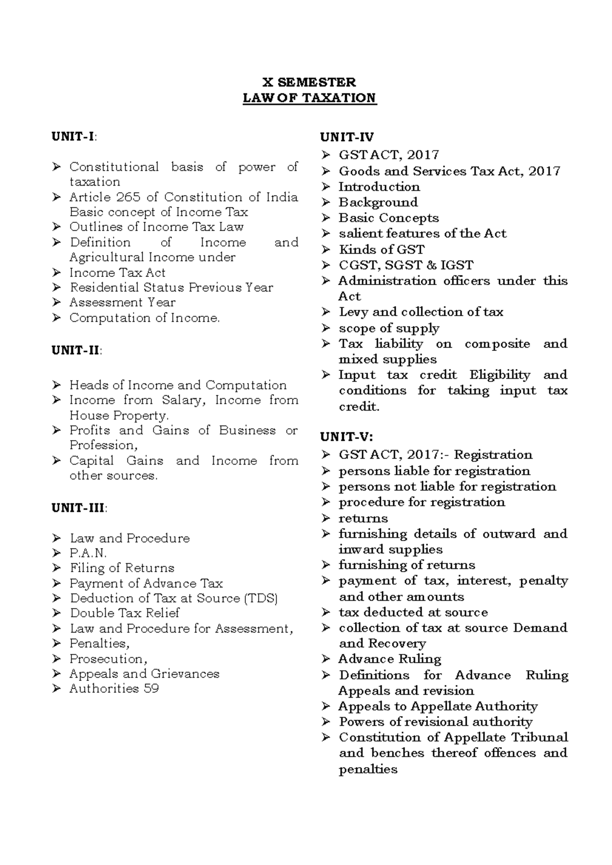 X SEMESTER LAW OF TAXATION & INSURANCE SYLLABUS OVERVIEW - Studocu