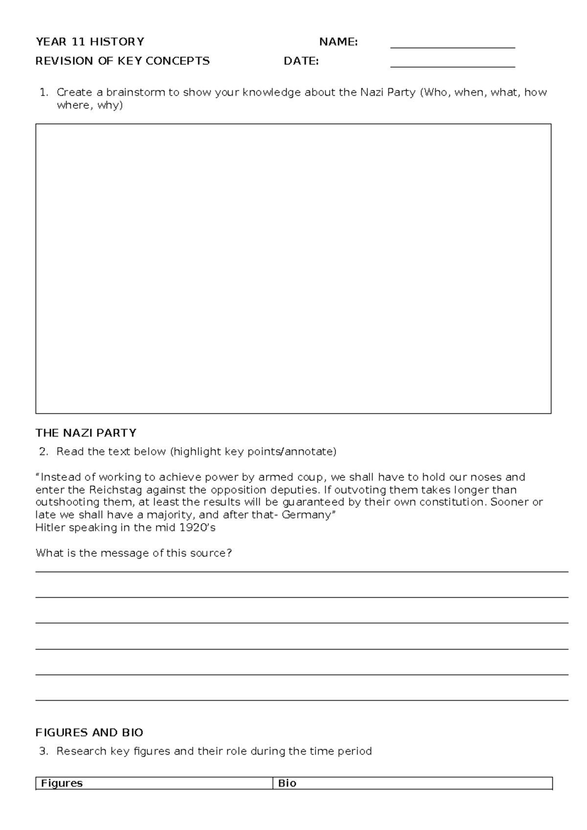 Year 11 History Nazi Germany Revision Notes & Key Concepts - Studocu