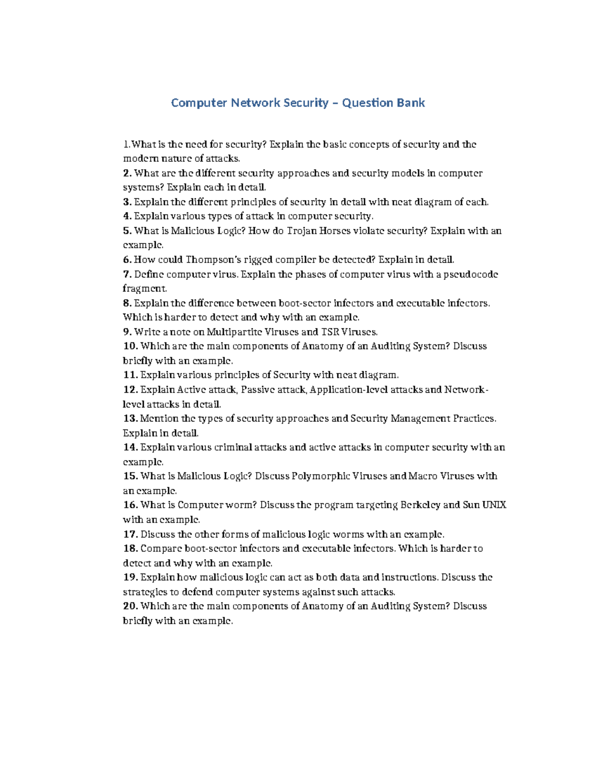 CNS Computer Network Security Question Bank for Study - Studocu