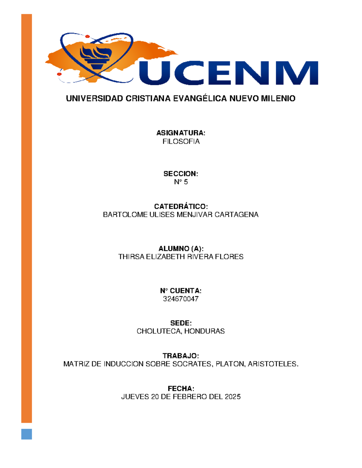 MATRIZ DE INDUCCION EN FILOSOFIA: SOCRATES, PLATON Y ARISTOTELES - Studocu