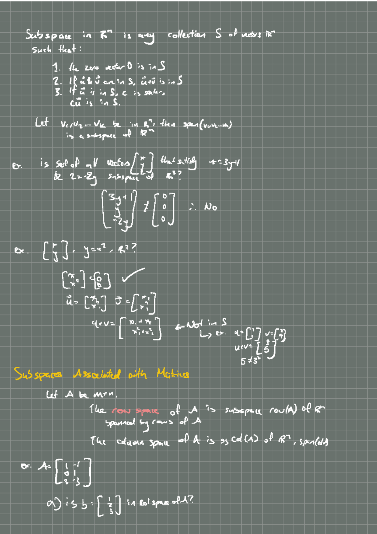 Subspaces & Basis Concepts - Handwritten Notes for Linear Algebra - Studocu