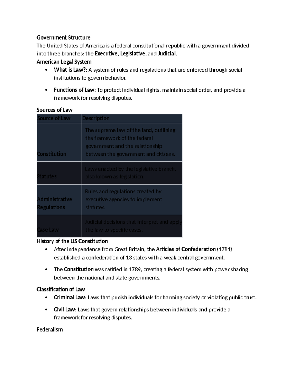 Outline Intro - Government Structure 🏛️ The United States of America is ...