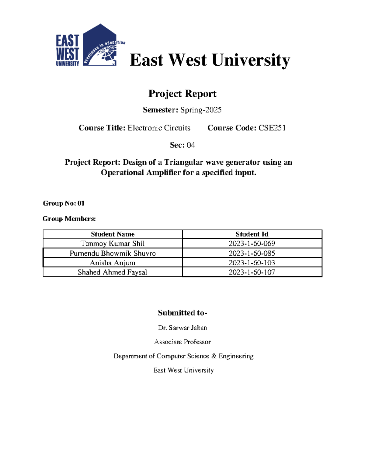 CSE251 Project Report: Triangular Wave Generator Design - Studocu