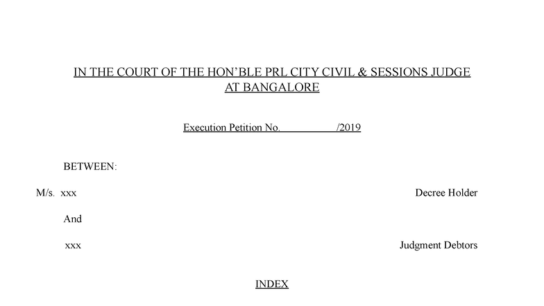 Execution Petition Format - Exercise 6 (P) - Bangalore Court - Studocu