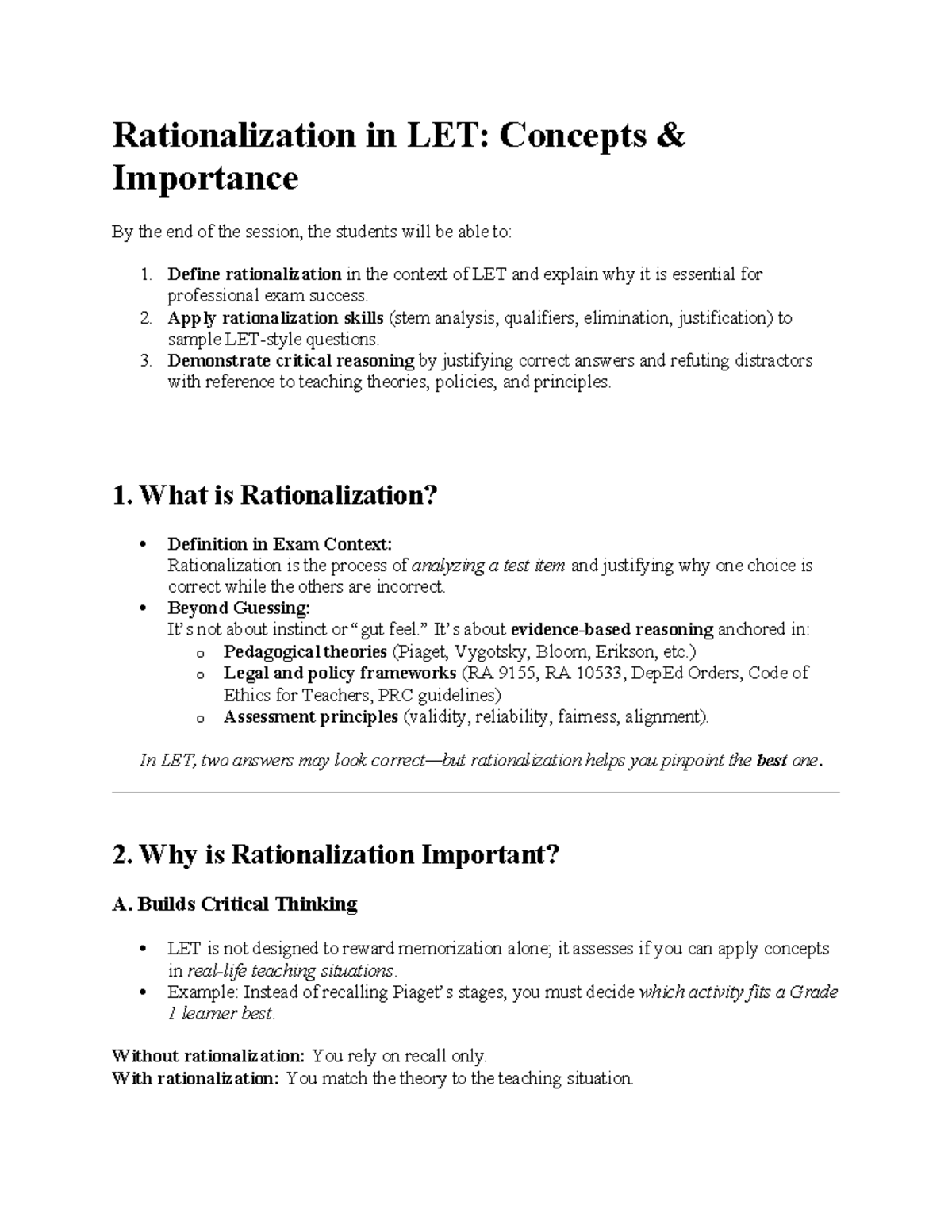 LET 101: Rationalization in the Teaching Profession - Concepts ...