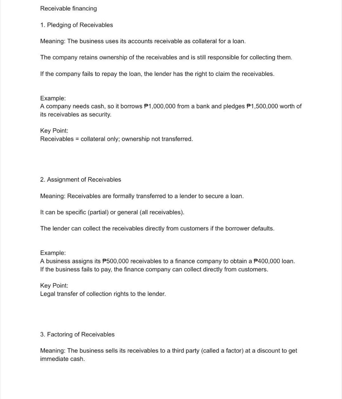 Receivable Financing Overview: Pledging, Assignment & Factoring - Studocu