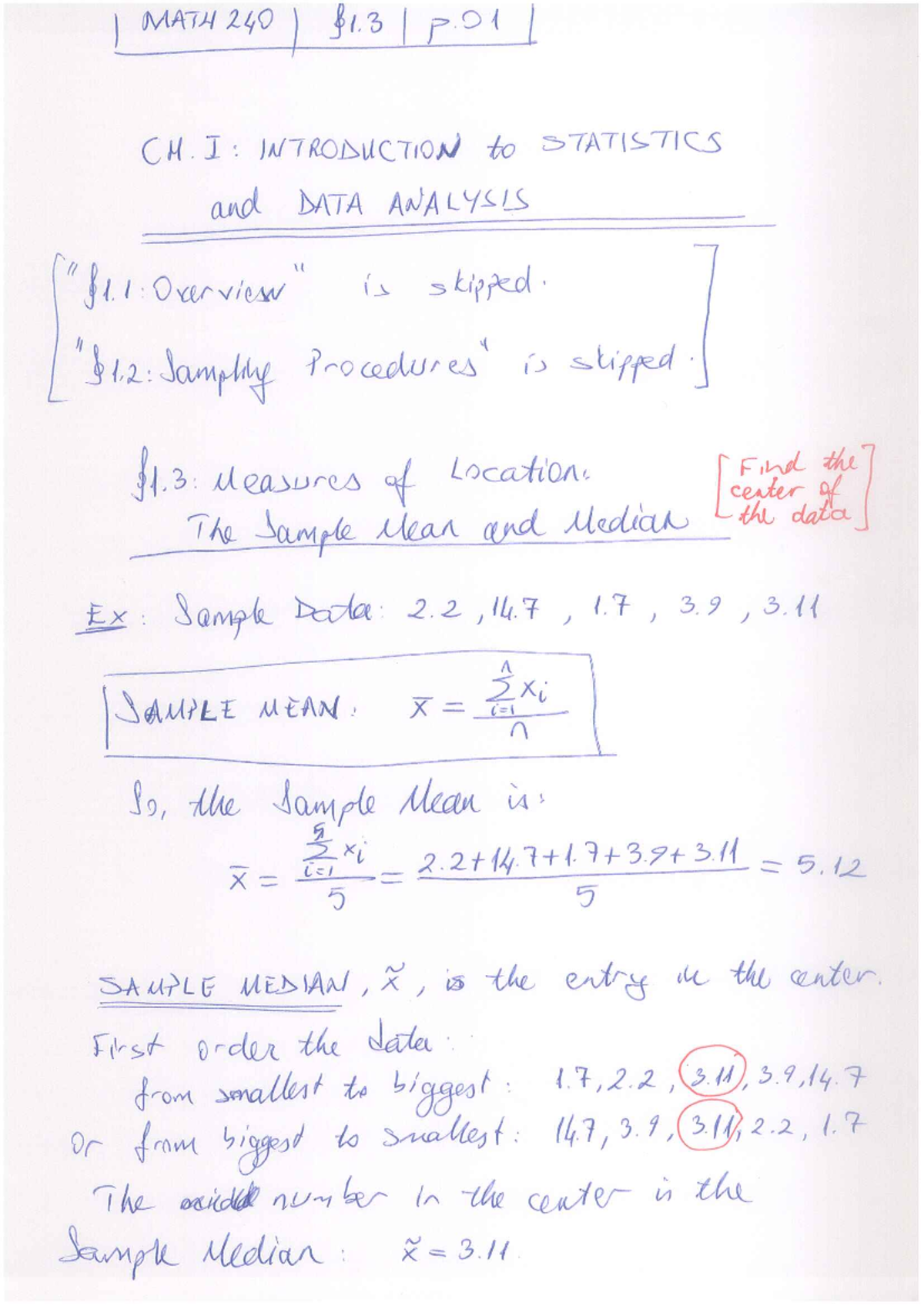 MATH240 Chapter 01 Intro To Statistics - 1 MATH 240 ) p01 CM I ...