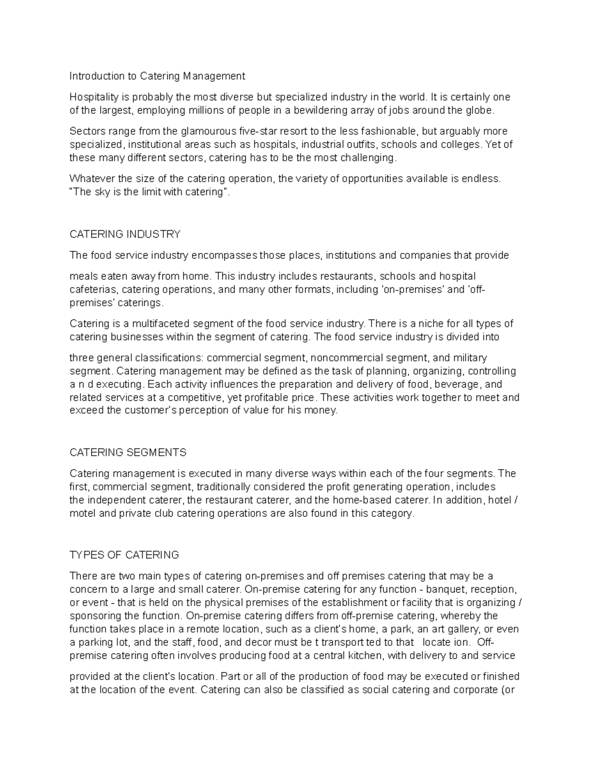 Introduction to Catering Management: An Overview of Key Concepts - Studocu