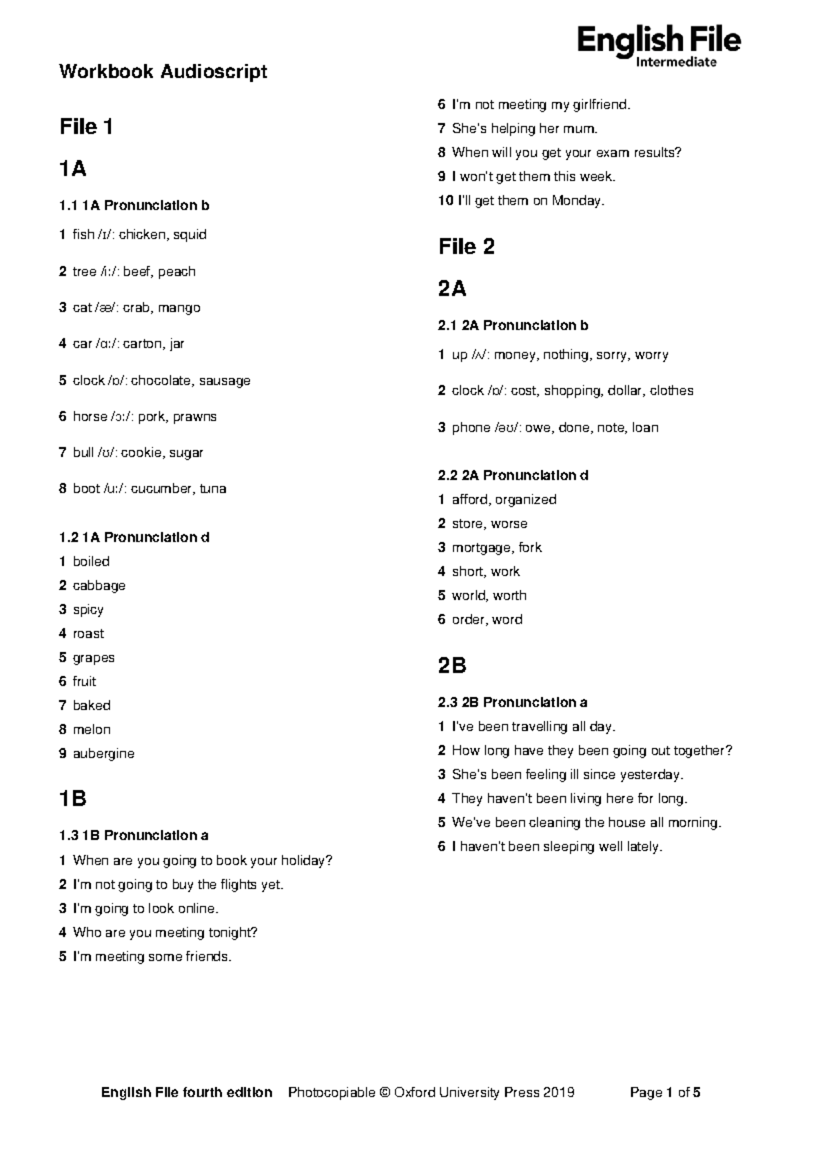 EF4E Intermediate Workbook Audioscript: Pronunciation & Exercises - Studocu