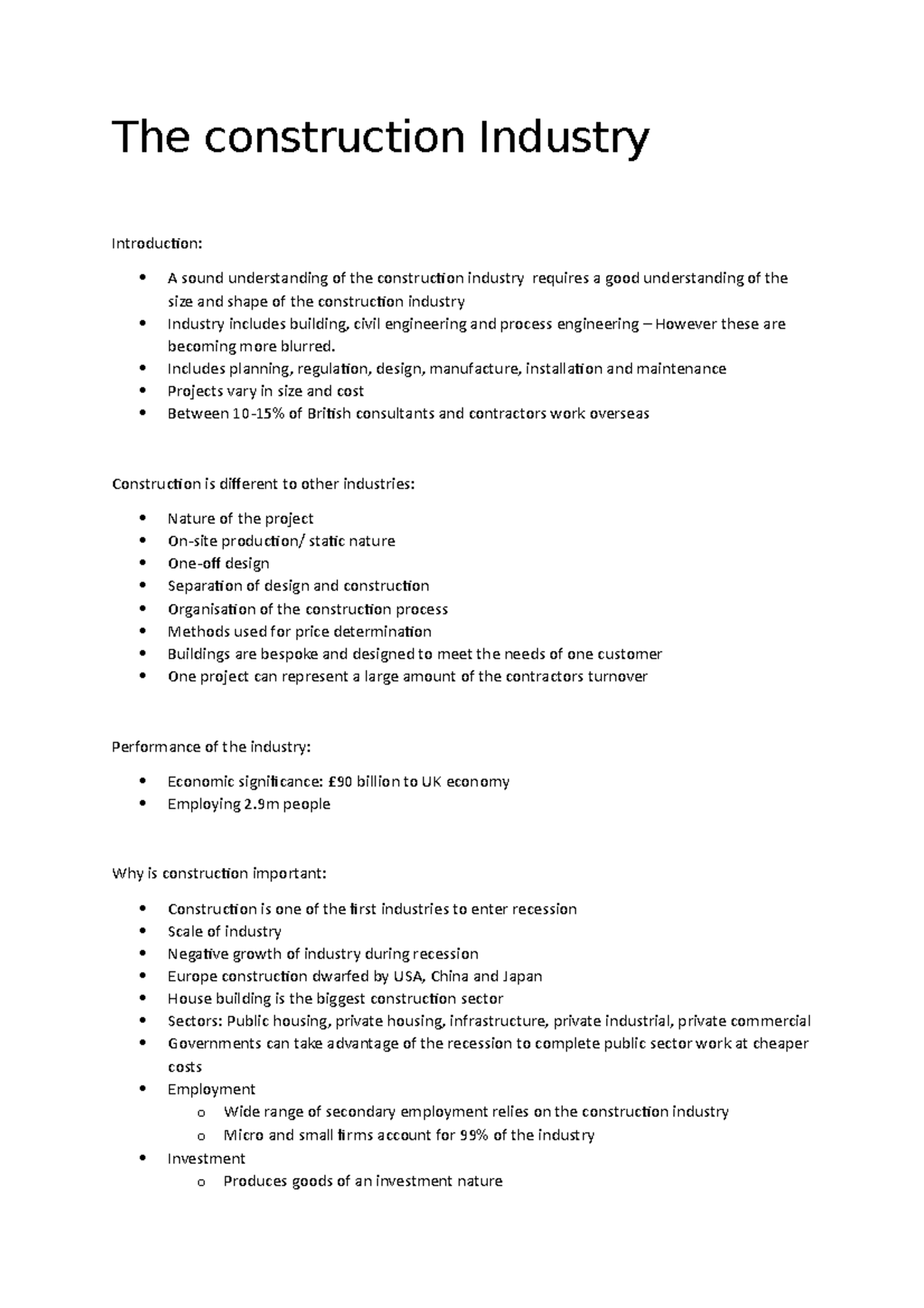 Lecture 1 - Reading Notes - The construction Industry Introduction: A ...