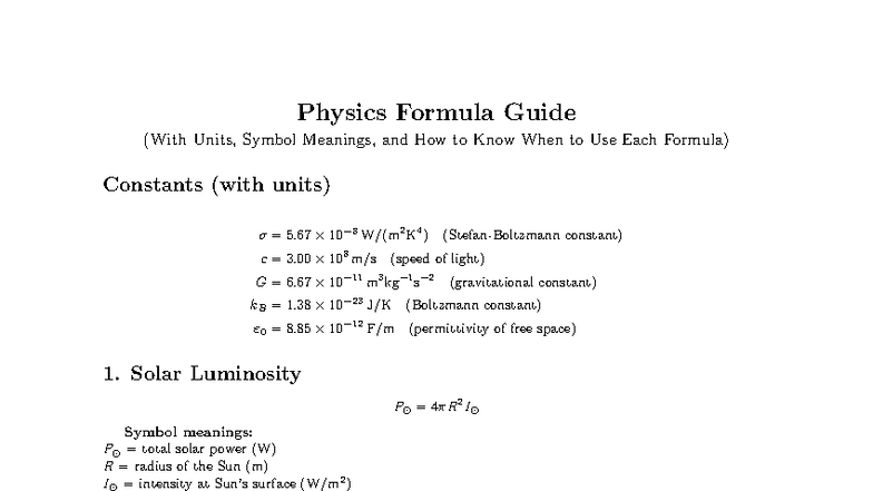 Physics Formula Guide: Key Equations & Units for Understanding - Studocu
