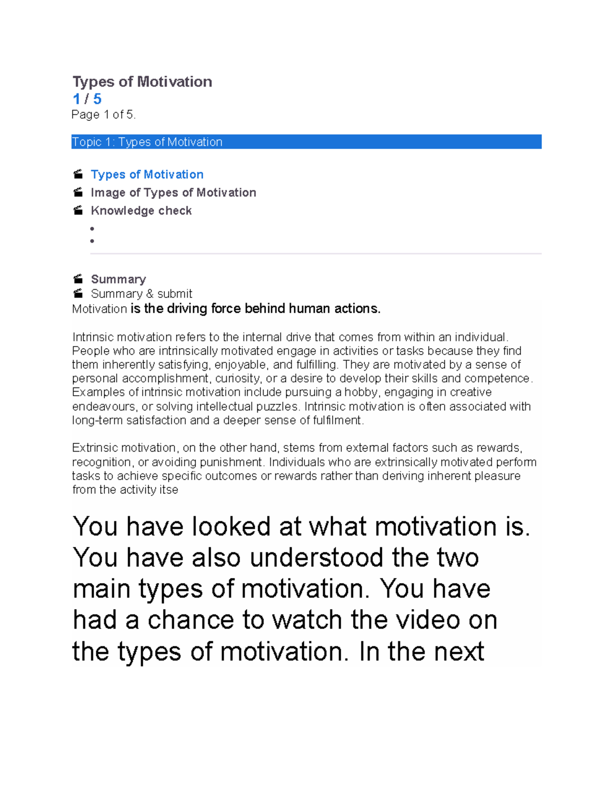 Types of Motivation - Lecture Notes (Course Code: MOT101) - Studocu
