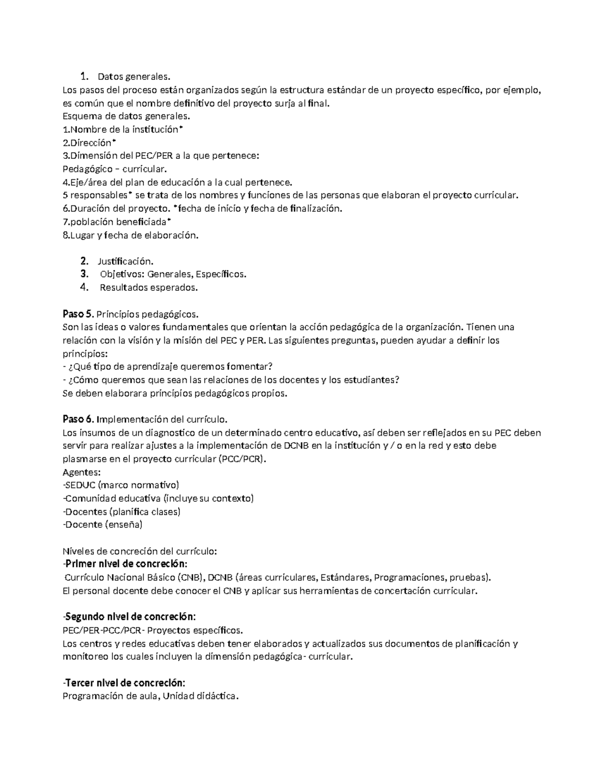 Datos Generales del Proyecto Curricular: Estructura y Implementación ...