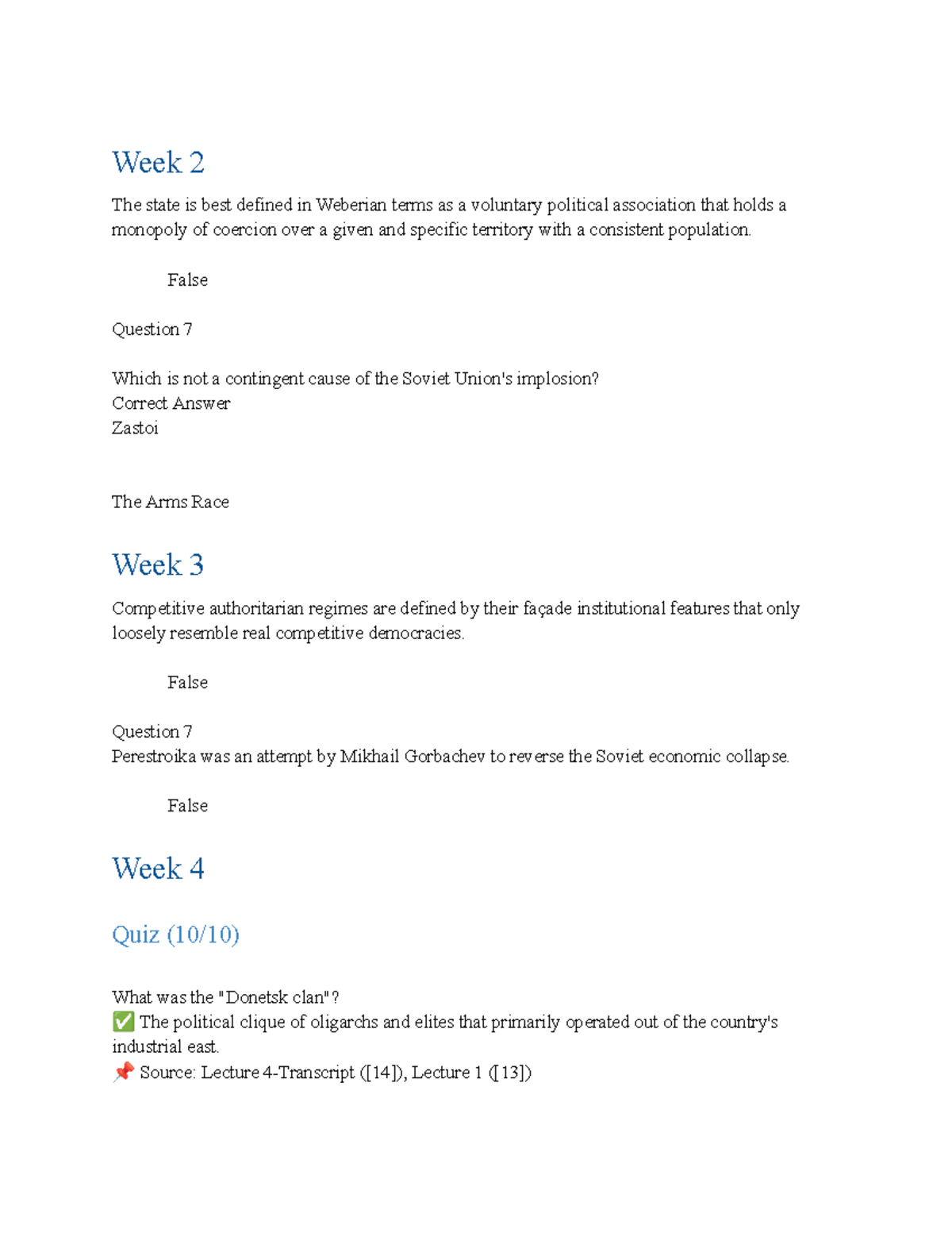 Practice Question Bank: Week 2-4 on Authoritarianism & Soviet History ...