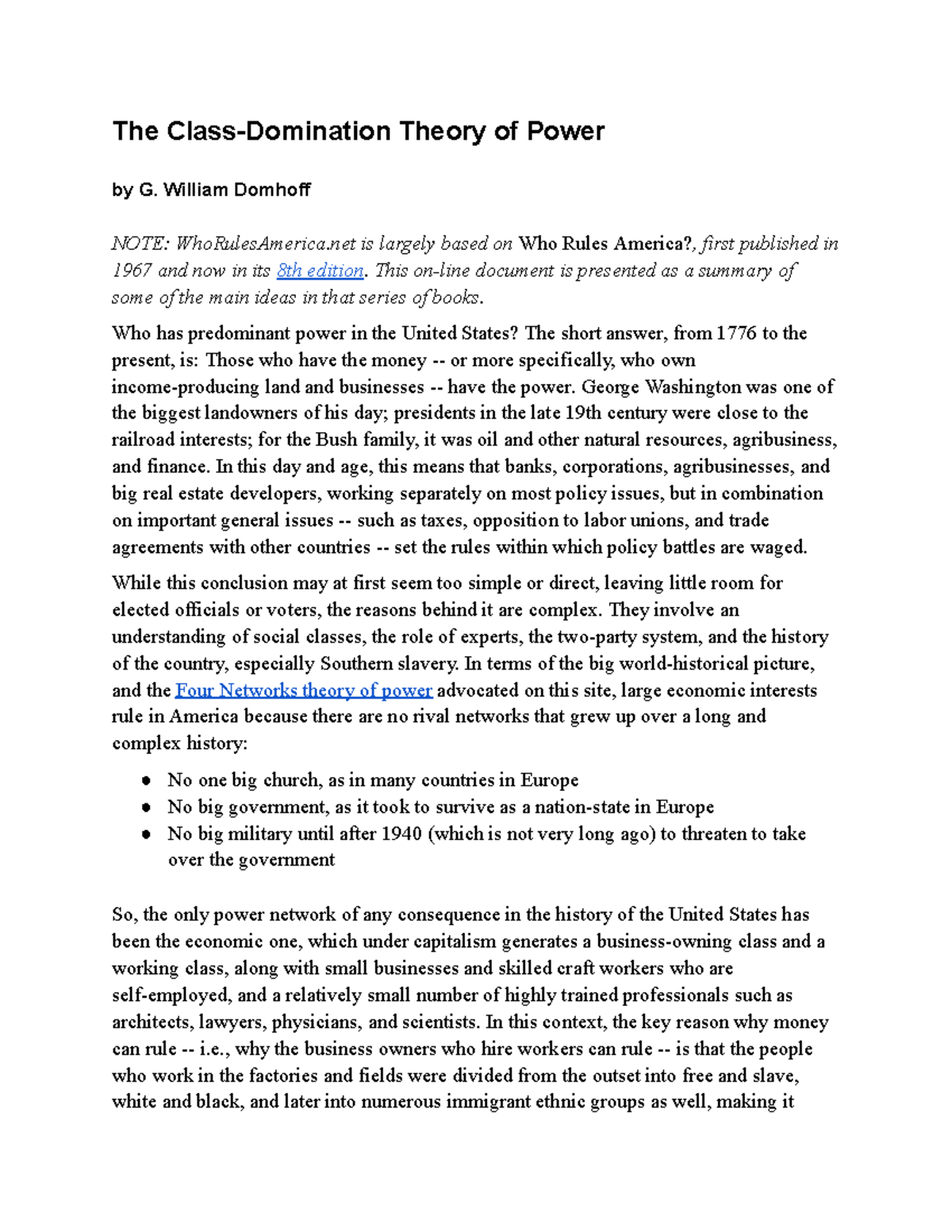 Class-Domination Theory of Power: Insights from G. William Domhoff ...
