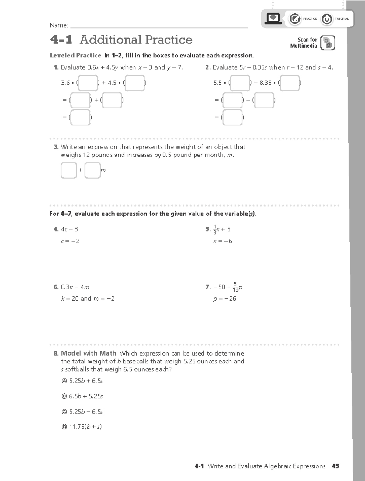 Topic 4 - Practice Material - PRACTICE TUTORIAL Name: 4-1 Additional ...