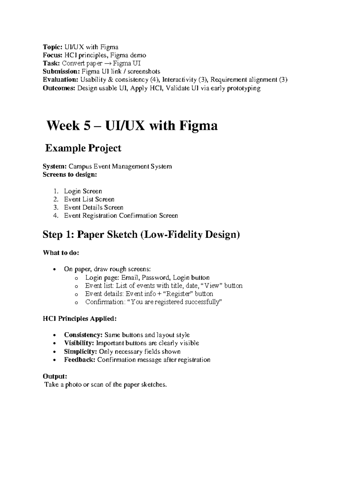 Week 5 - Figma UI Design Project for Campus Event Management System ...