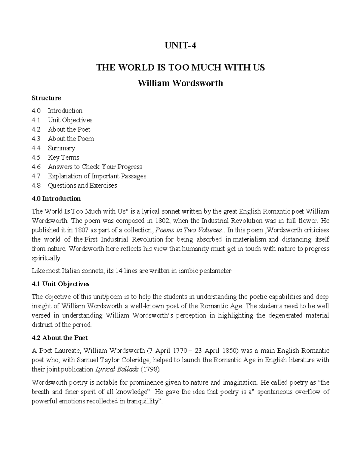 William Wordsworth's "The World Is Too Much With Us": Analysis ...