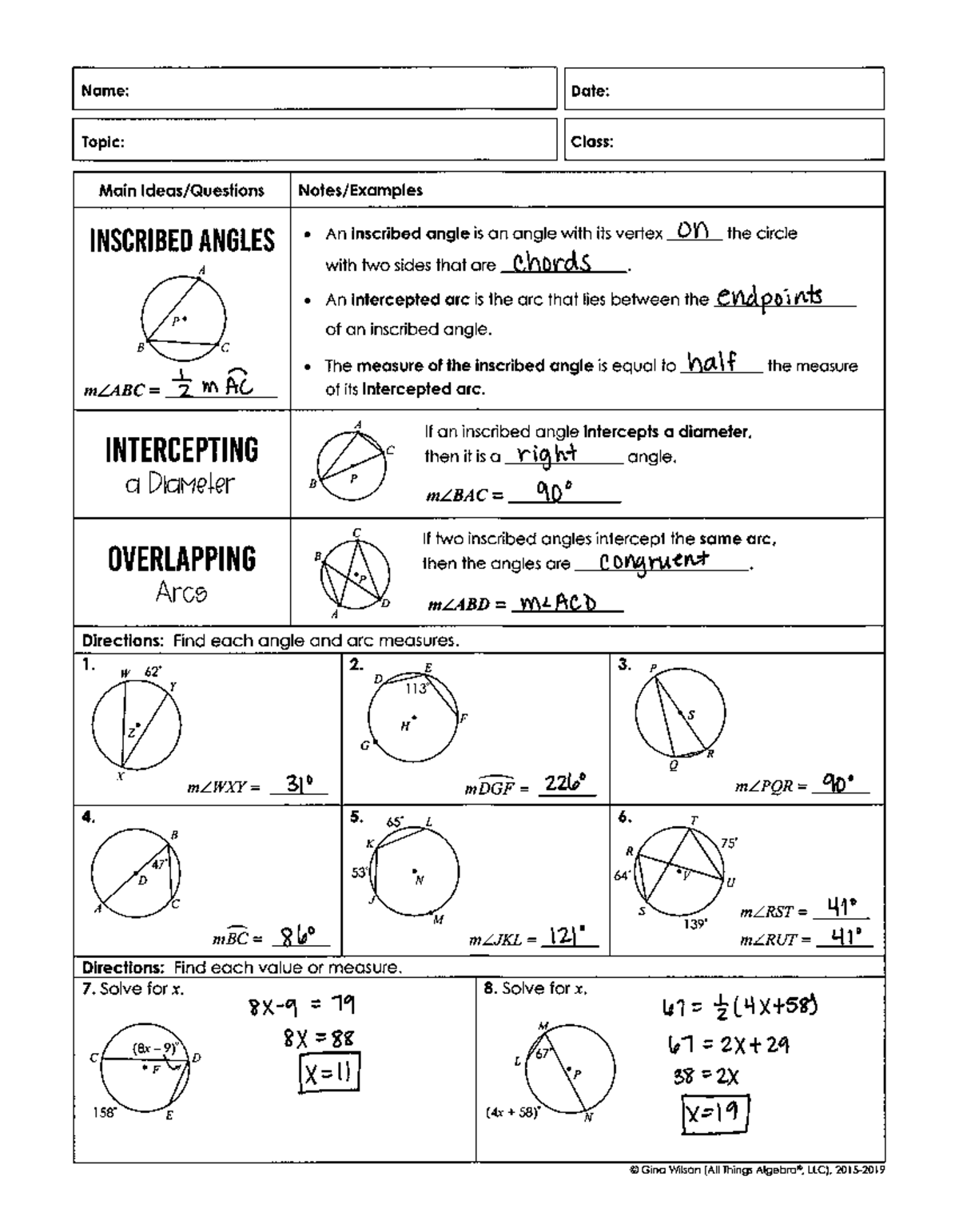 6.5.2 Inscribed Angles Key: Understanding Angle Measures - Studocu