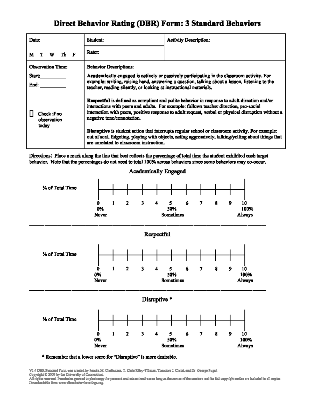 Standard 3 DBR - Direct Behavior Rating Scales for Student Behavior ...