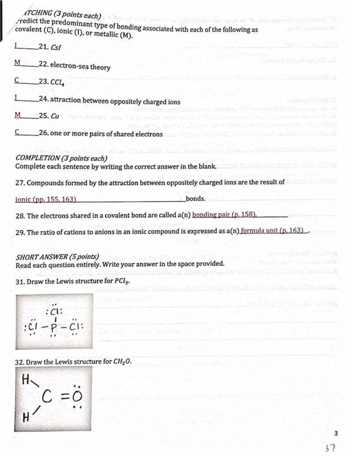 Chemistry Test 7: Bonding Types & Lewis Structures (TCHING) - Studocu