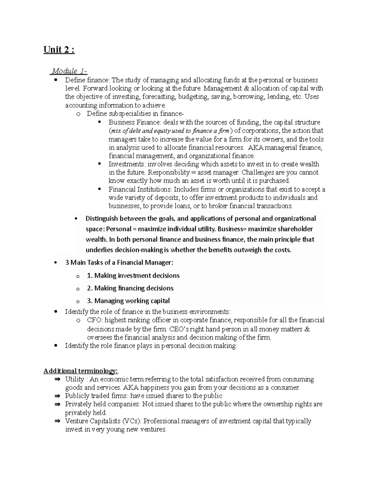 D076 Notes Finance Skills for Managers - Unit 2: Finance Markets and ...