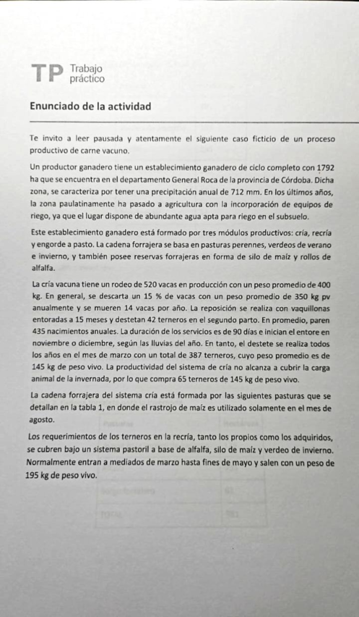 Tp3 producción animal - TP práctico Trabajo Enunciado de la actividad ...