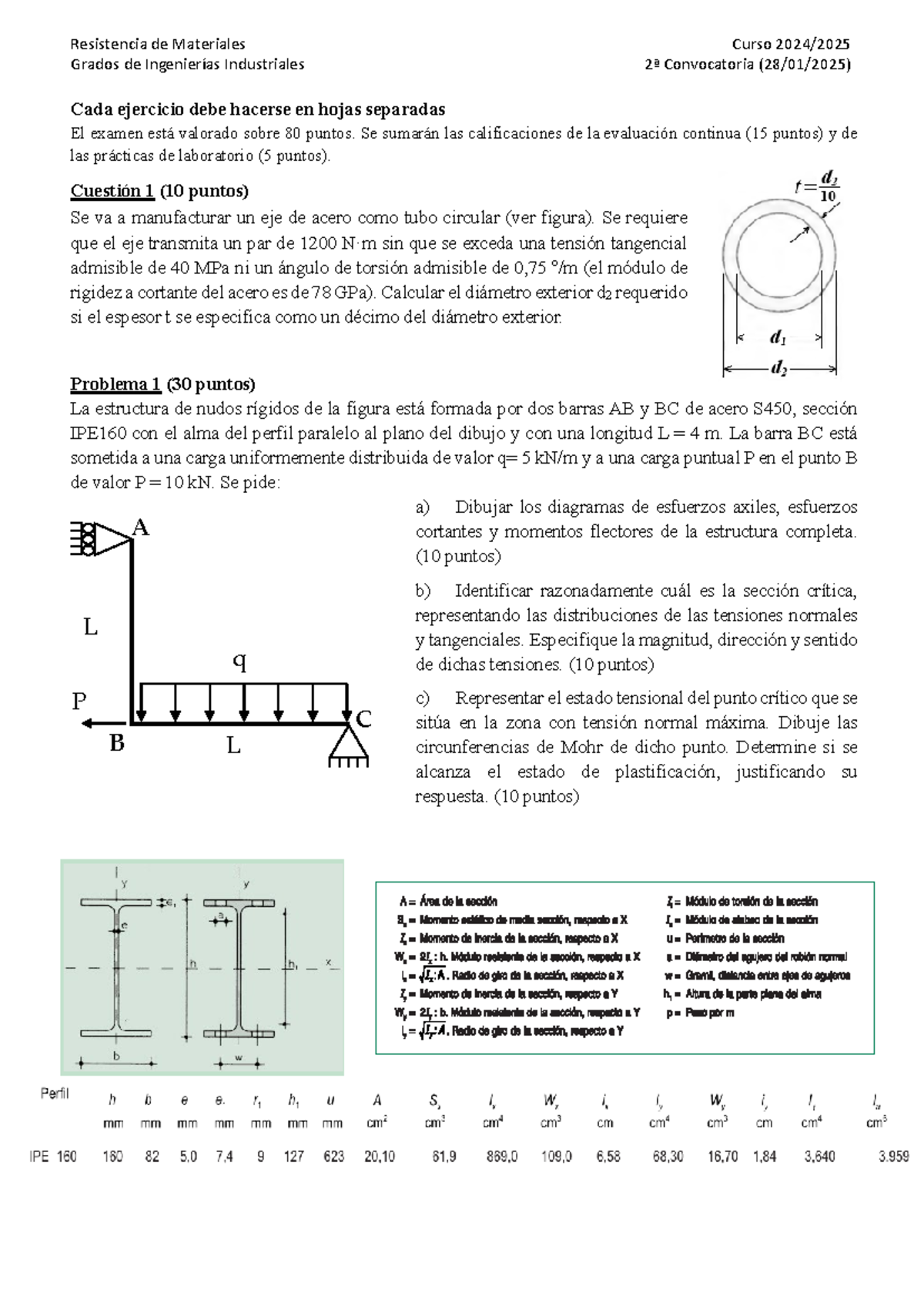 Examen de Resistencia de Materiales - Grados de Ingenierías ...
